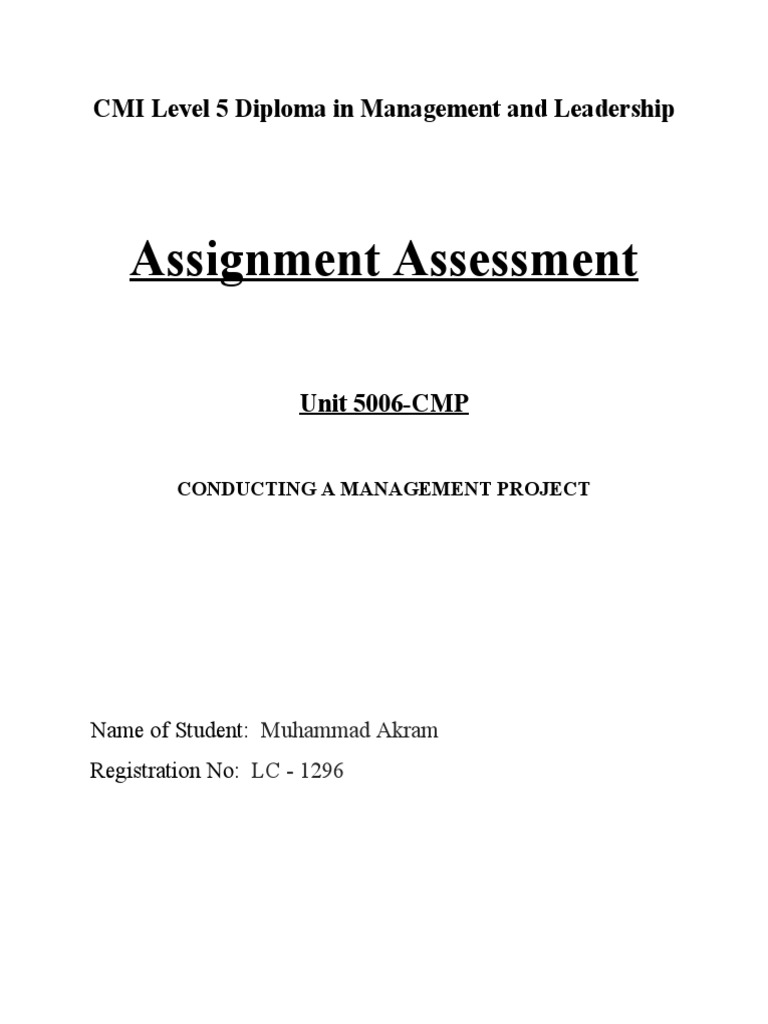 Assignment Assessment: CMI Level 5 Diploma in Management and Leadership ...