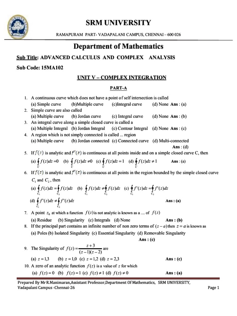 Complex Integration Mcqnotes | PDF | Functions And Mappings ...