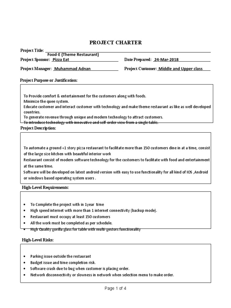 Project Charter: Pizza Eat 24-Mar-2018 Muhammad Adnan Middle and Upper ...