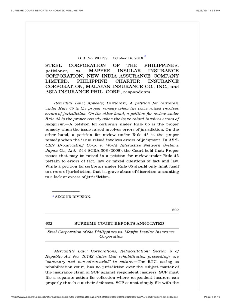Steel Corp Vs MAPFRE Insular Insurance | PDF | Certiorari | Jurisdiction