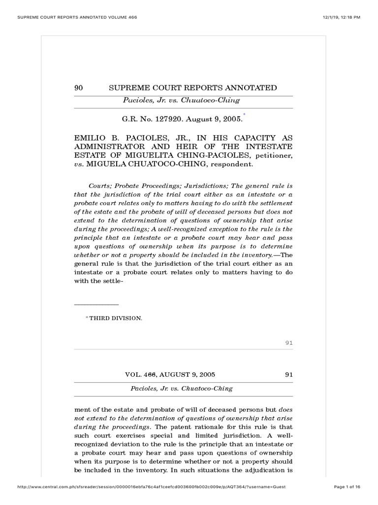 Pacioles vs. Chuatoco-Ching | PDF | Probate | Intestacy