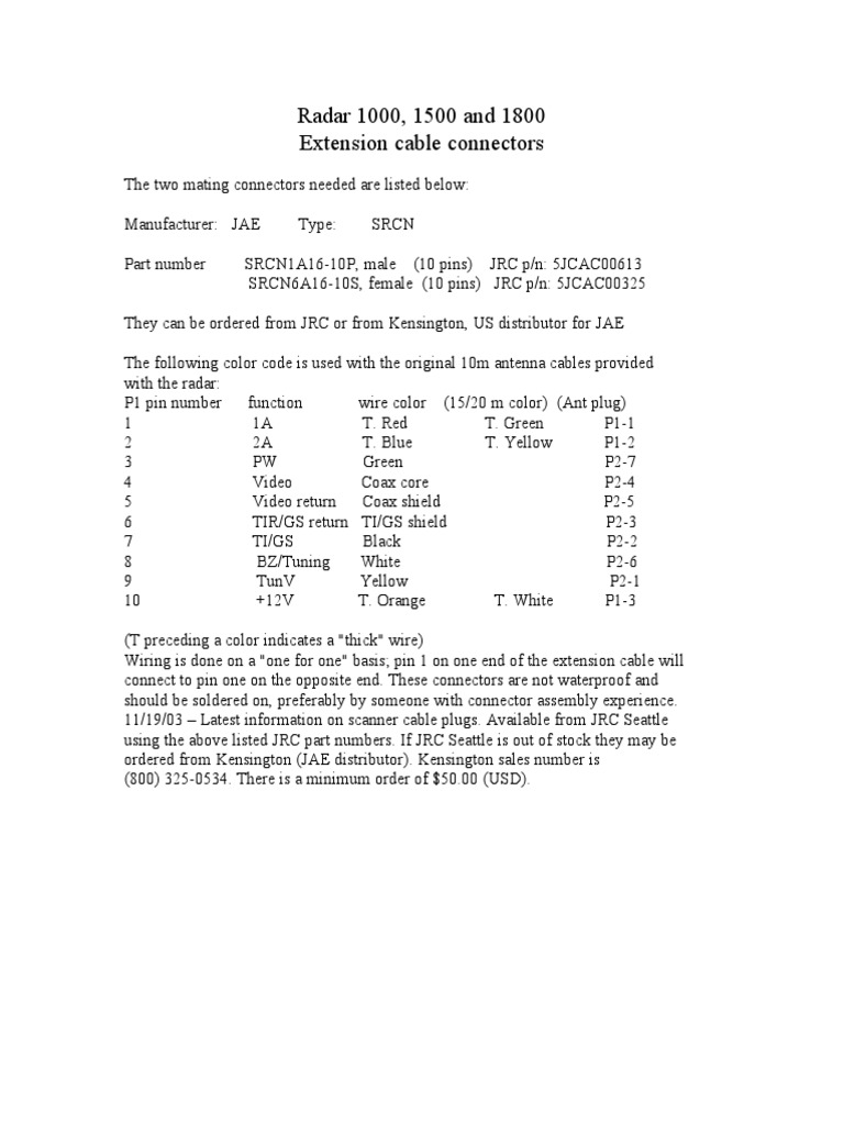R1000,1500,1800 Cable Wiring | PDF
