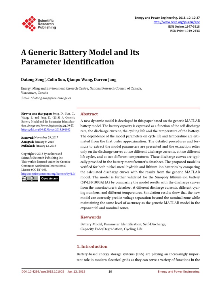 2018 - A Generic Battery Model and Its Parameter Identification | PDF ...