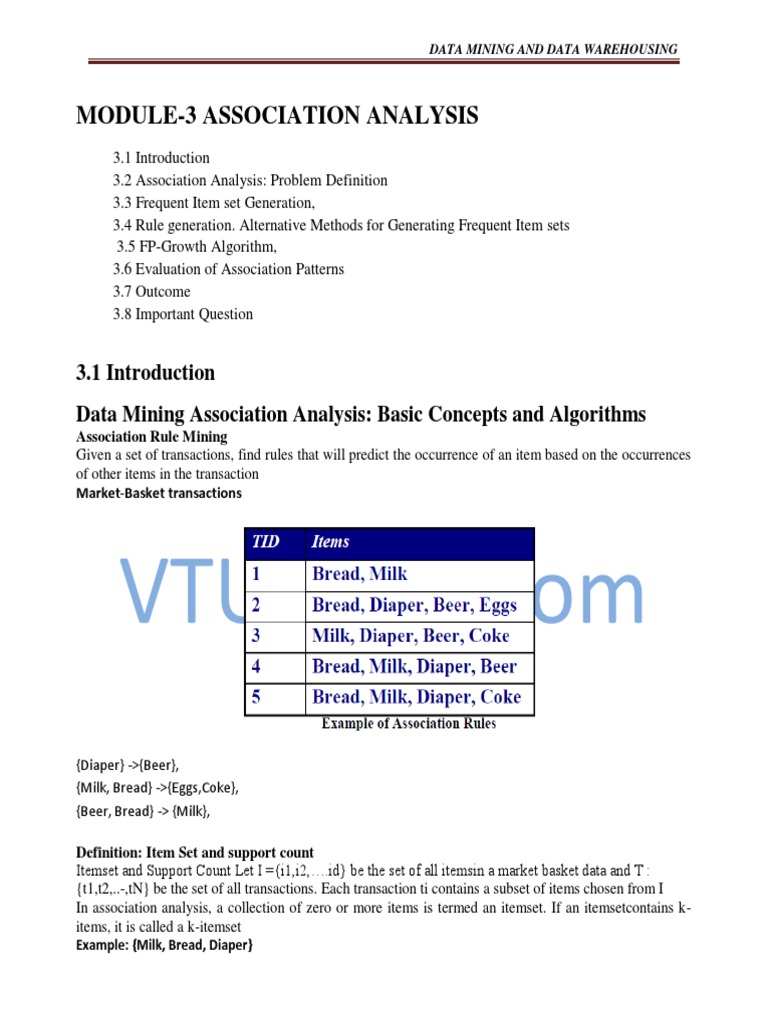 Module-3 Association Analysis: Data Mining Association Analysis: Basic Concepts and Algorithms ...