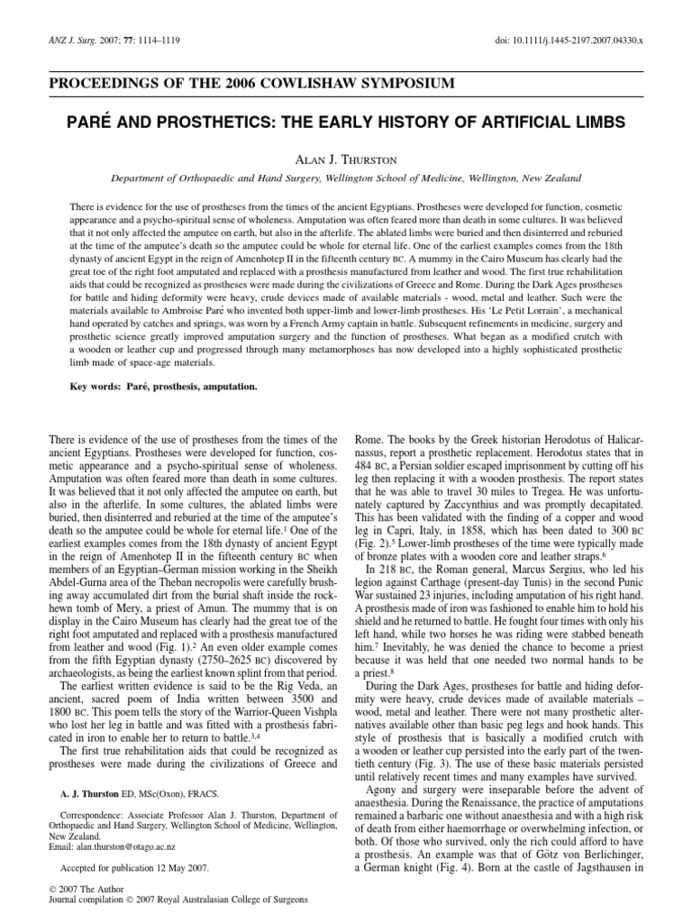Ambroise Paré - PARE AND PROSTHETICS - THE EARLY HISTORY OF ARTIFICIAL ...