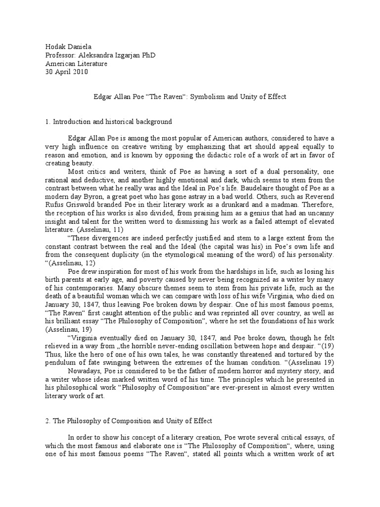 Raven - Symbolism and Unity of Effect | PDF | The Raven | Poetry