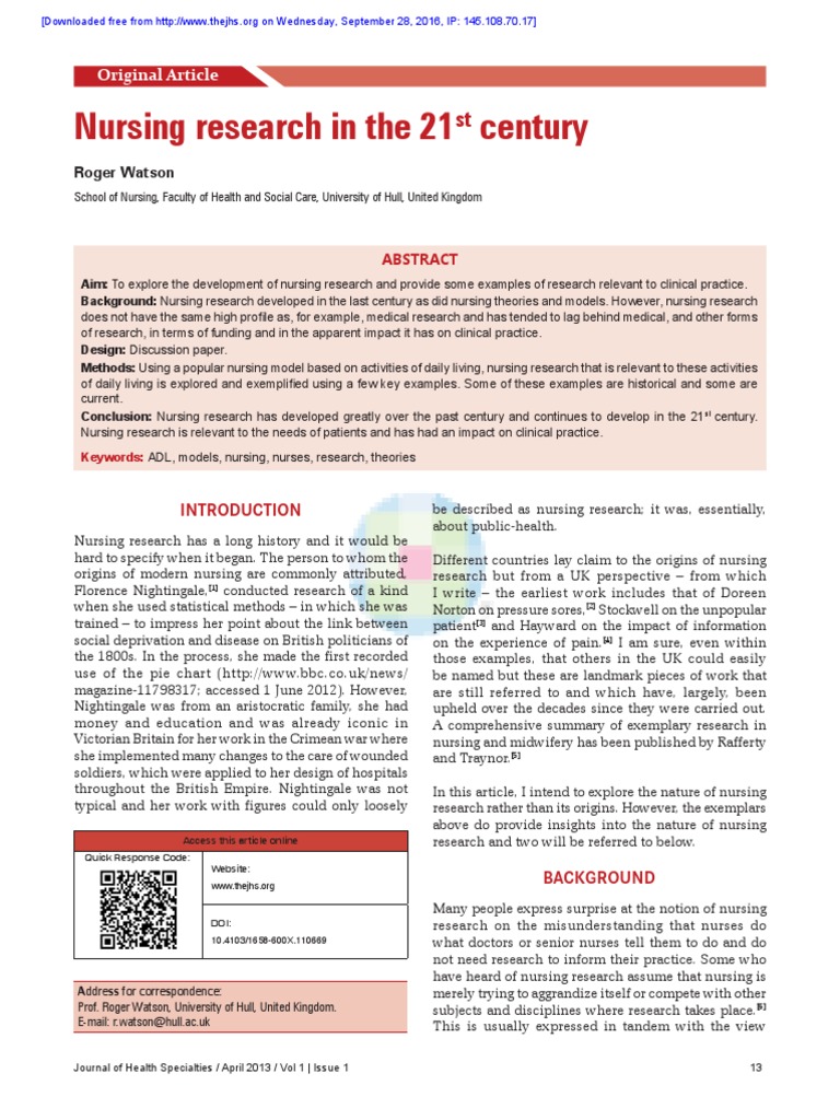 Exploring the Development of Nursing Research and its Relevance to ...