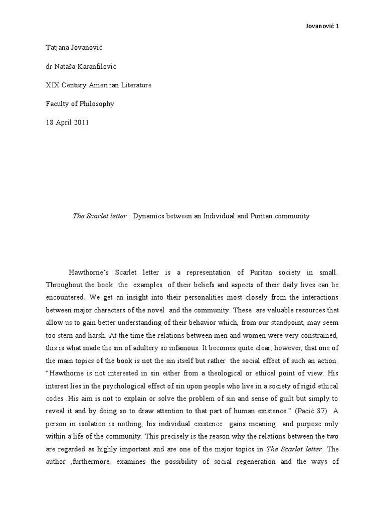 Scarlet Letter Analysis | PDF | The Scarlet Letter | Puritans