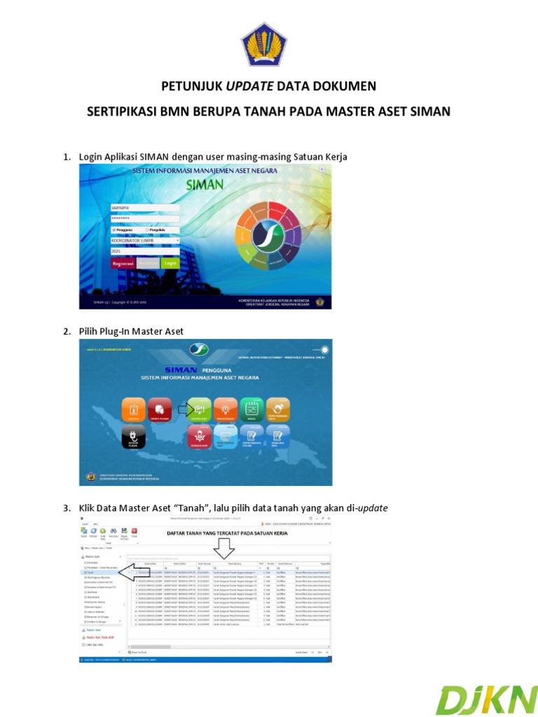 Petunjuk Update Pengisian Data Dokumen Sertipikasi Pada Master Aset SIMAN | PDF