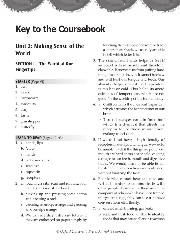 2 1 The World at Our Fingertips Answer Key | PDF | Mouth