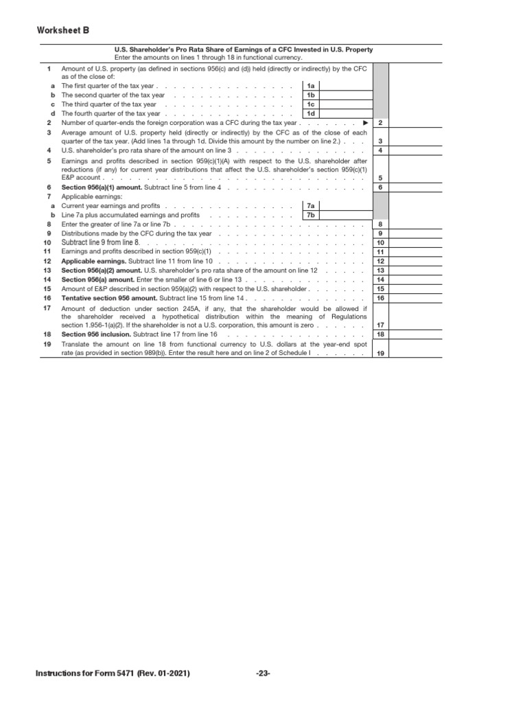 CFC Earnings Worksheet for U.S. Shareholders | PDF | Taxes | Government