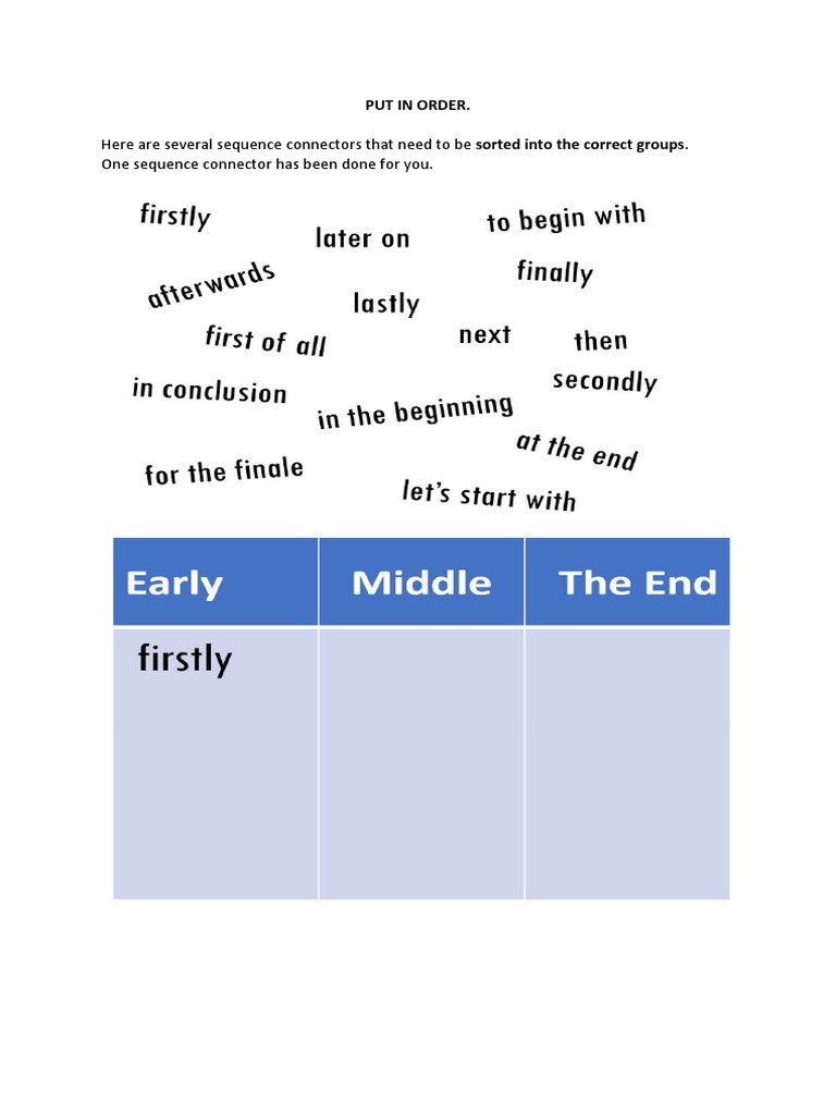 Sequence Connectors Sorting Worksheet | PDF