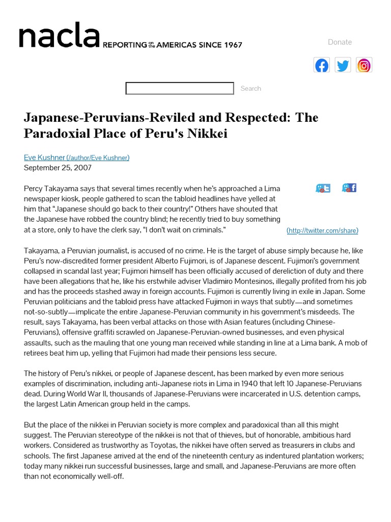 Kusher. Japanese-Peruvians-Reviled and Respected - The Paradoxial Place ...