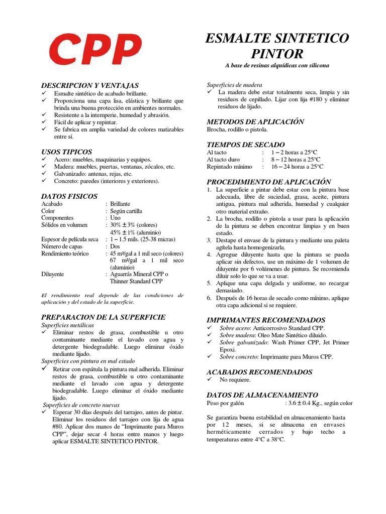 Esmalte Sintetico CPP Pintor | PDF | Pintar | Química