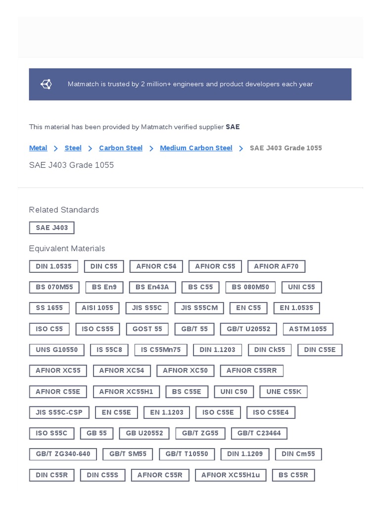 SAE J403 Grade 1055: Matmatch Is Trusted by 2 Million+ Engineers and Product Developers Each ...