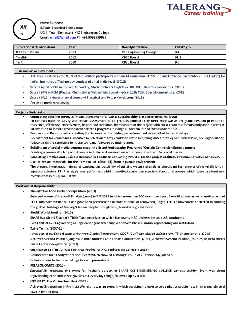 Sample Resume 2 - XYZ College v1 | PDF