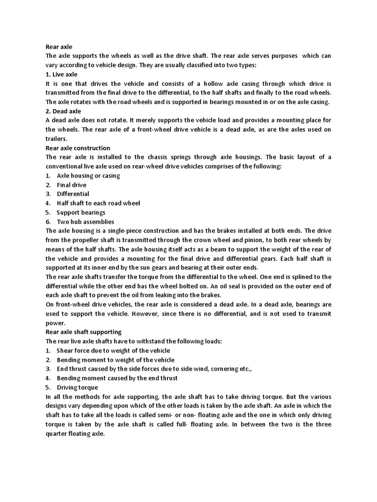 Types of Rear Axles Explained | PDF | Axle | Tire