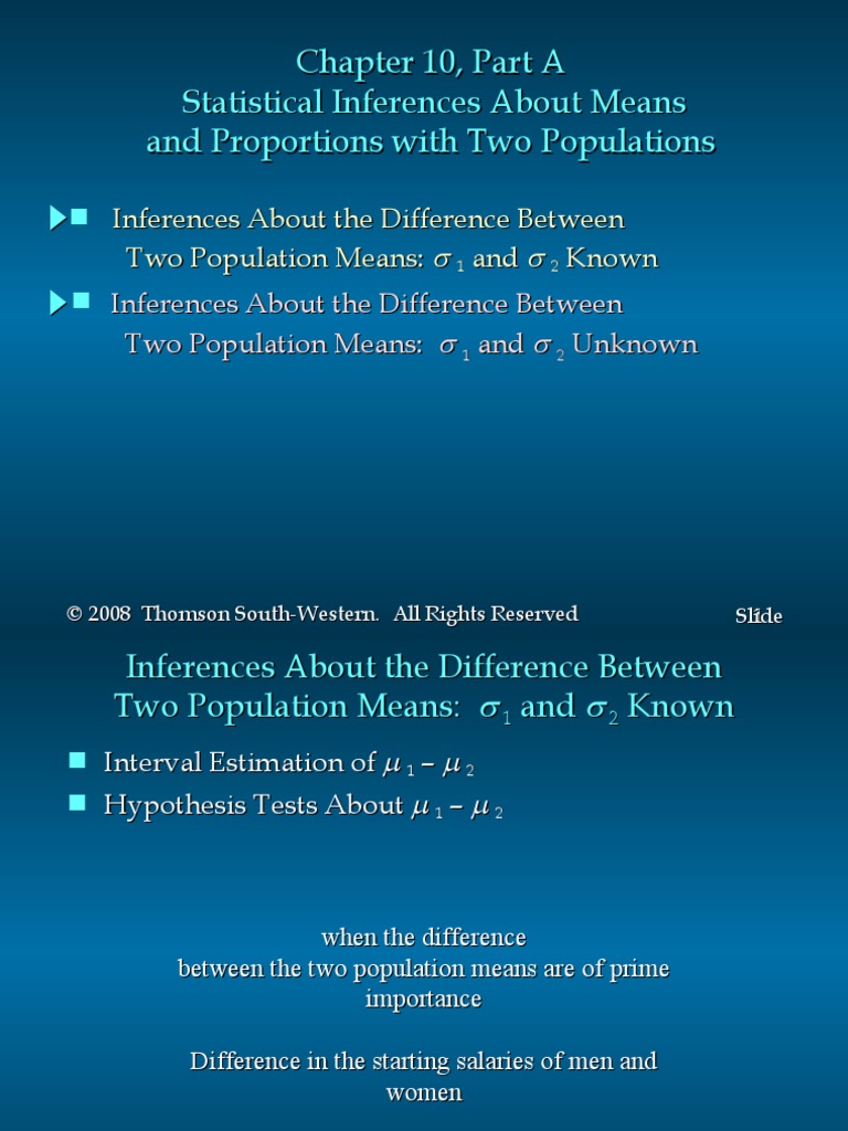 Chapter 10, Part A Statistical Inferences About Means and Proportions With Two Populations | PDF ...