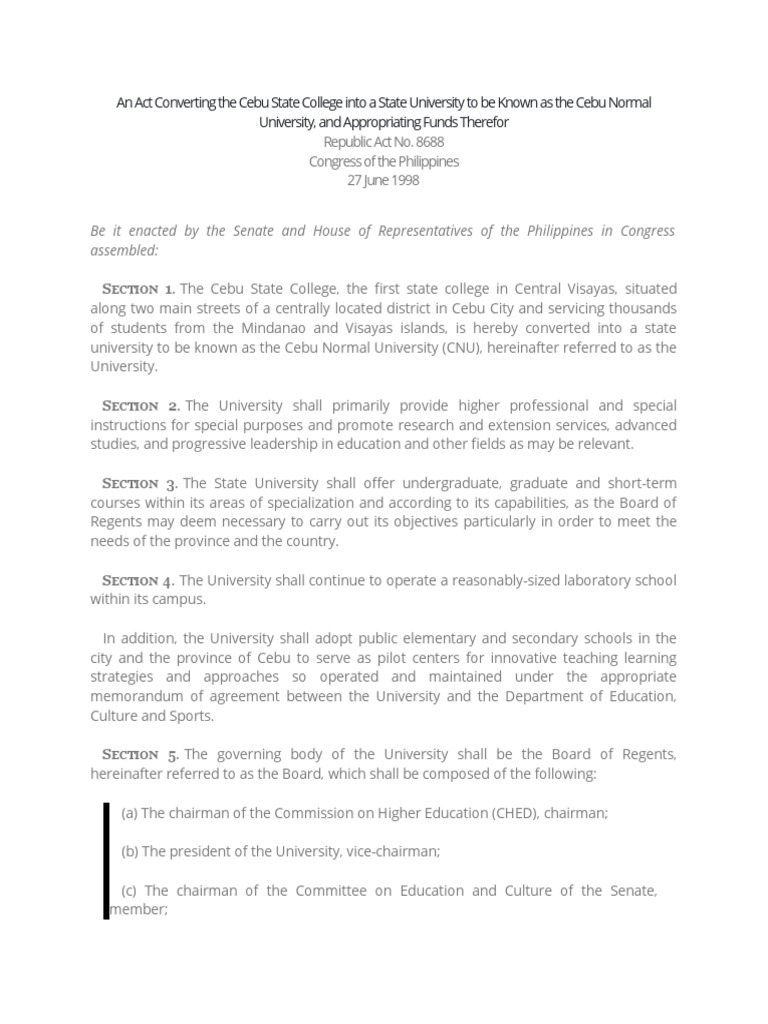 An Act Converting The Cebu State College Into A State University To Be ...