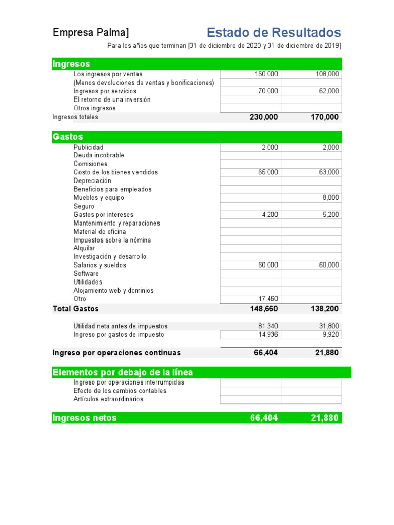 Plantilla Estado de Resultados en Excel | PDF | Estado de resultados | Business