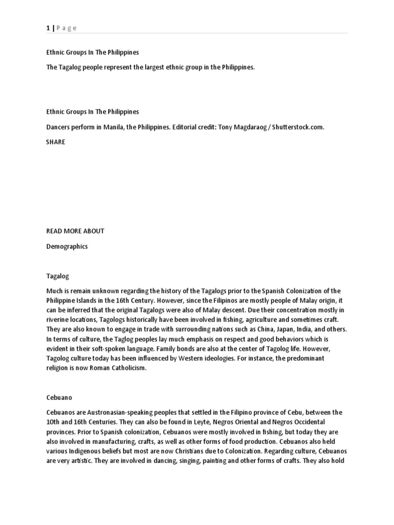 Tagalog and Other Filipino Ethnic Groups | PDF | Philippines | Tagalog ...