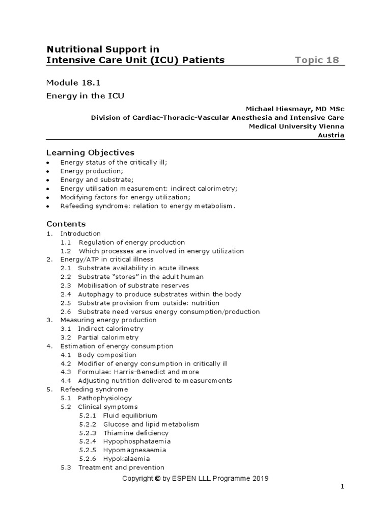 Nutritional Support in Intensive Care Unit (ICU) Patients | PDF ...