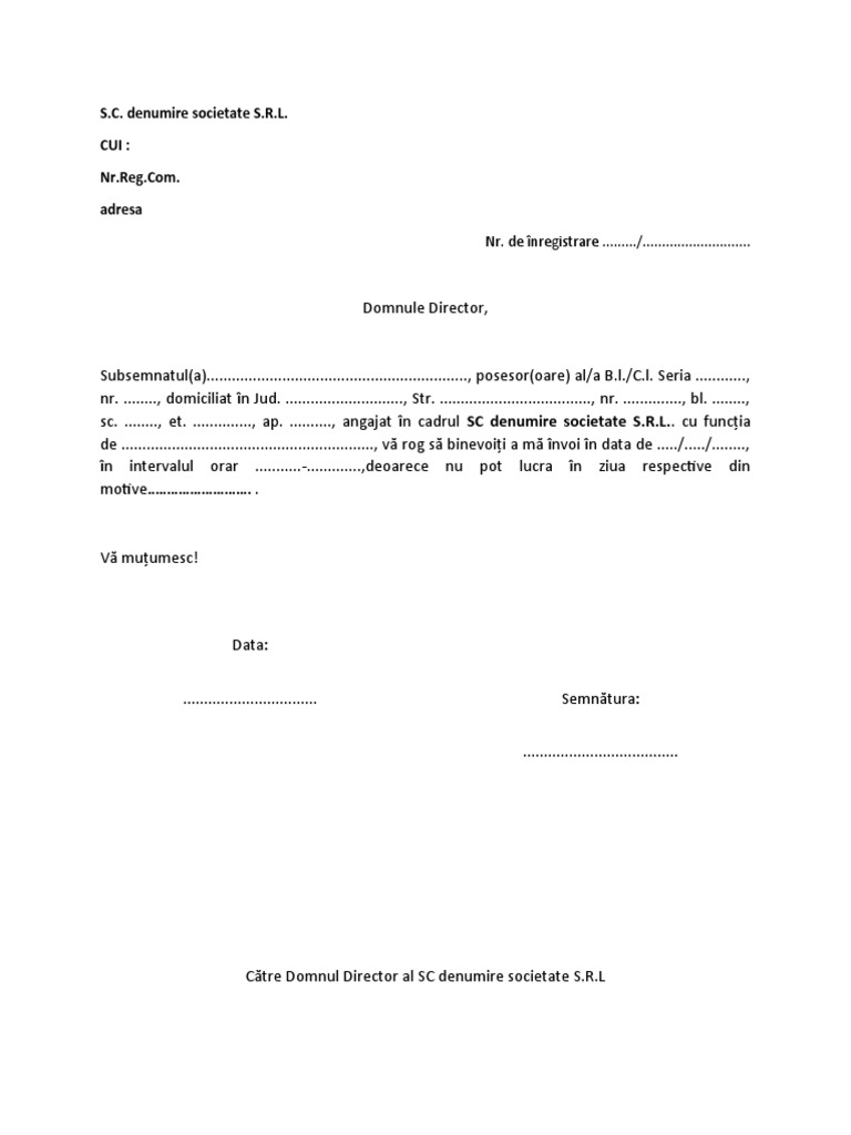 Model Cerere Învoire | PDF