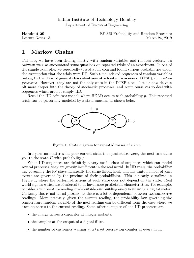 1 Markov Chains: Indian Institute of Technology Bombay | PDF | Markov ...