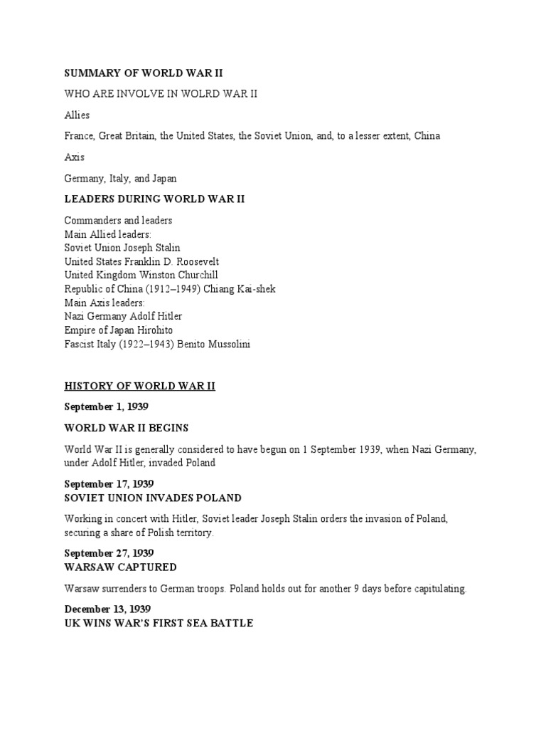 Summary of World War Ii | PDF | World War II | Axis Powers