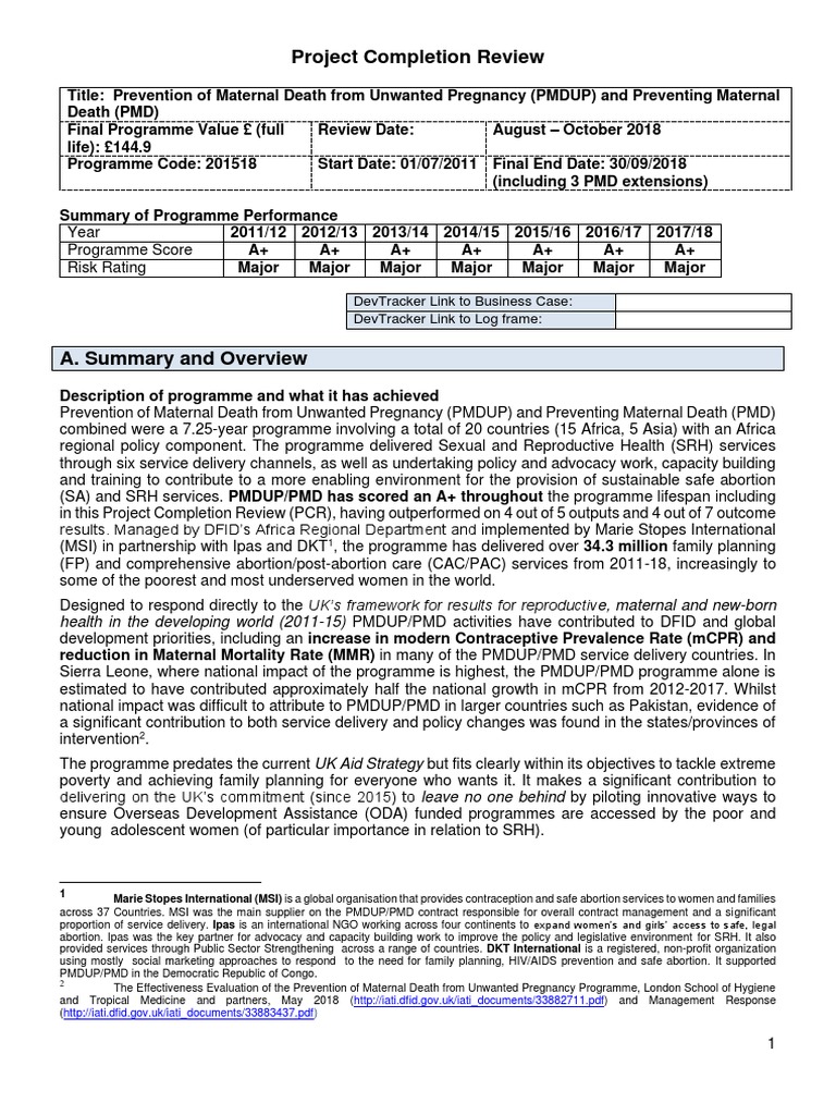 Project Completion Review | PDF | Maternal Death | Family Planning