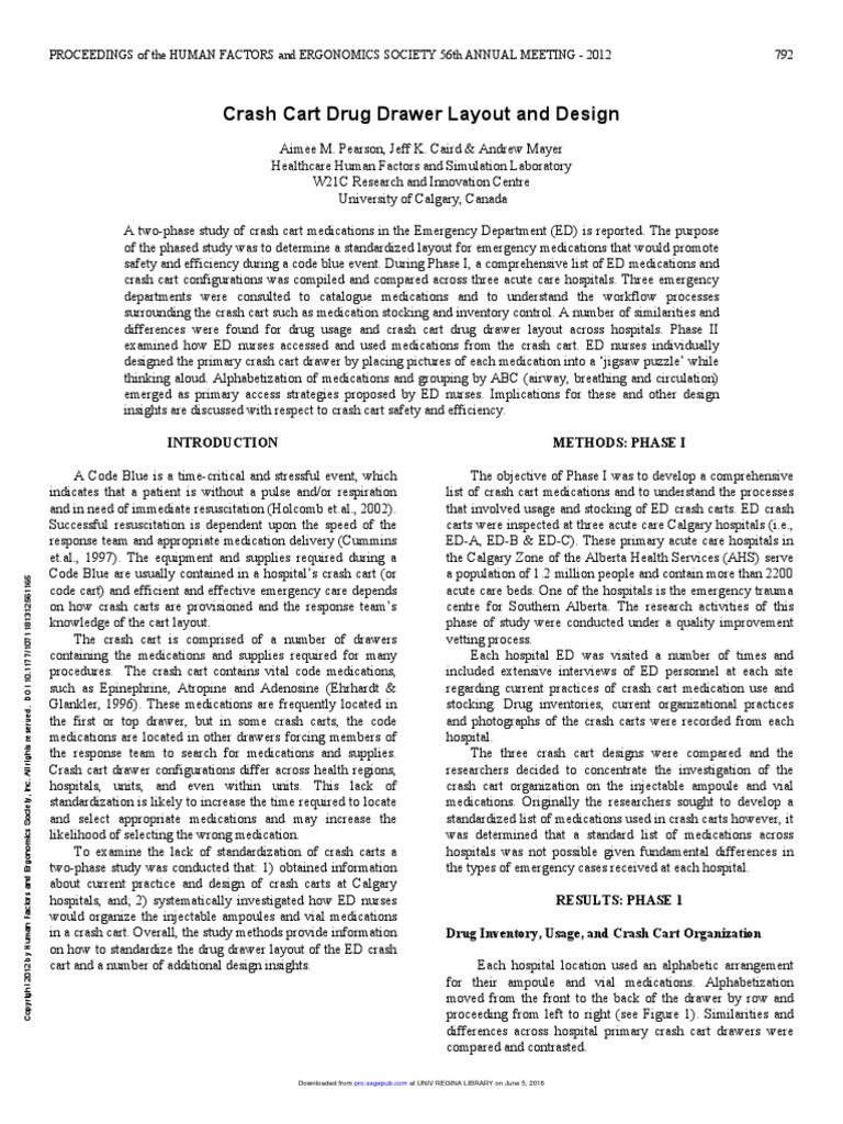 Crash Cart Drug Drawer Layout and Design: Methods: Phase I | PDF ...