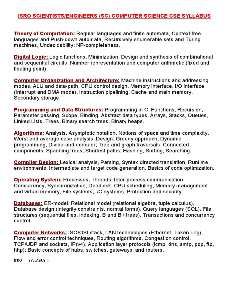 Theory Of Computation Isro Scientistsengineers Sc Computer Science