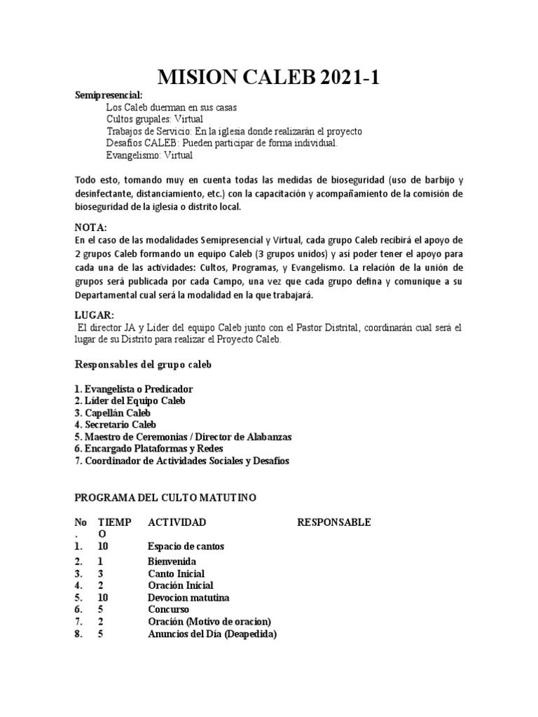 Mision Caleb 2021-Ballivian | PDF