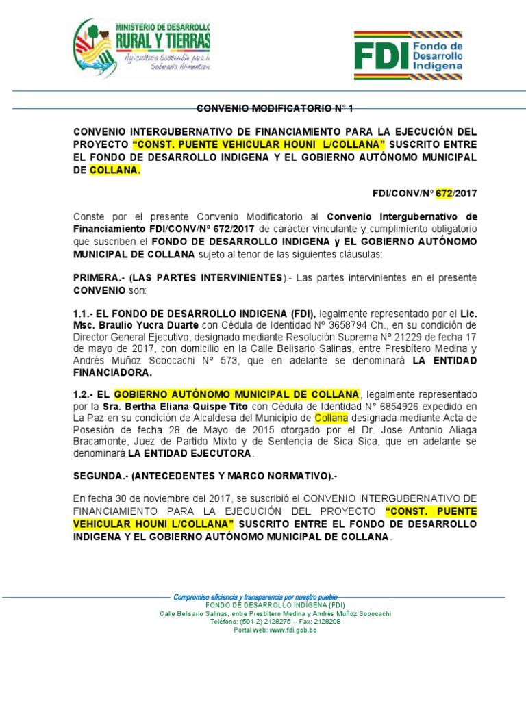 Convenio Modificatorio para 2 Clausulas 2019 Ejecucion Audi y Cierre ...