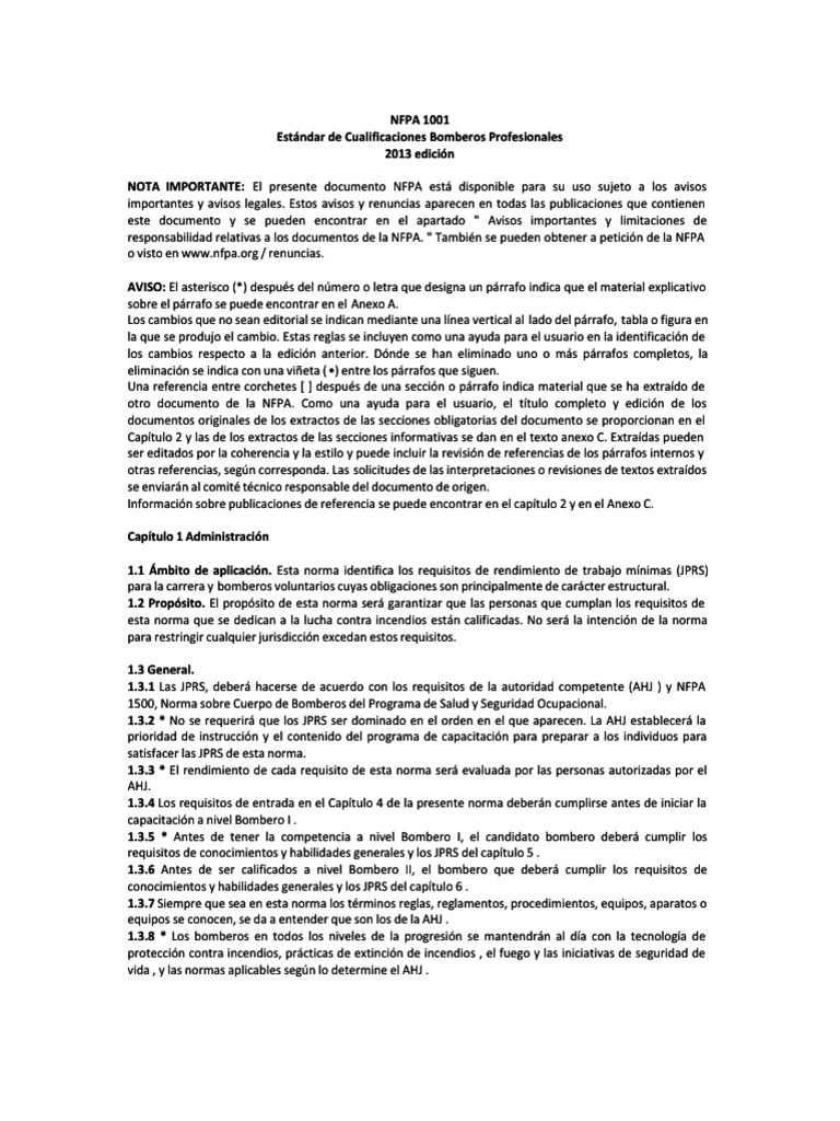 Nfpa 1001 v2013 Espaol Compress | PDF | Bombero | Agua