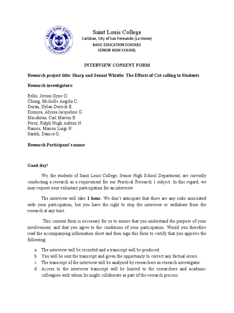 Interview Consent Form | PDF | Consent