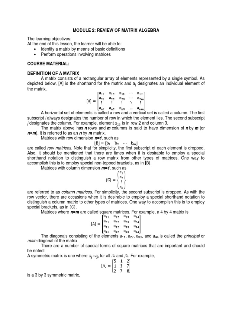 Module 2 - Review of Matrix Algebra | PDF | Matrix (Mathematics ...