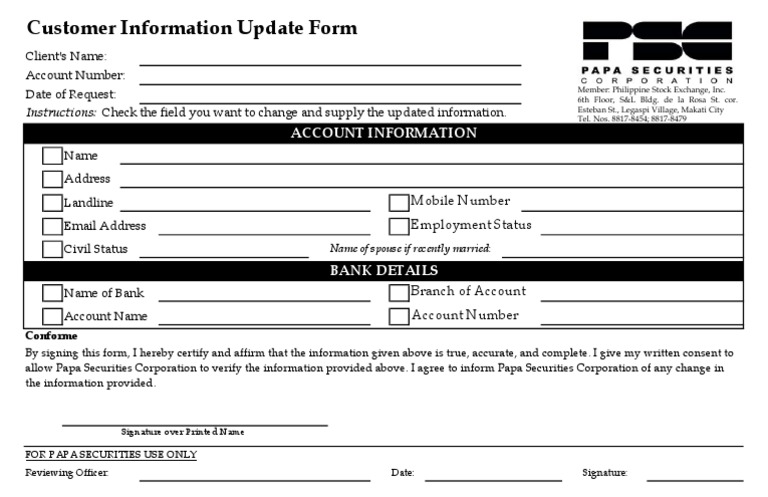 Customer Information Update Form | PDF