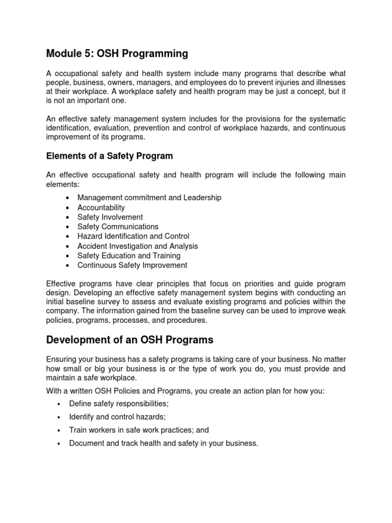 Module 5 (OSH Programming) | PDF | Occupational Safety And Health ...