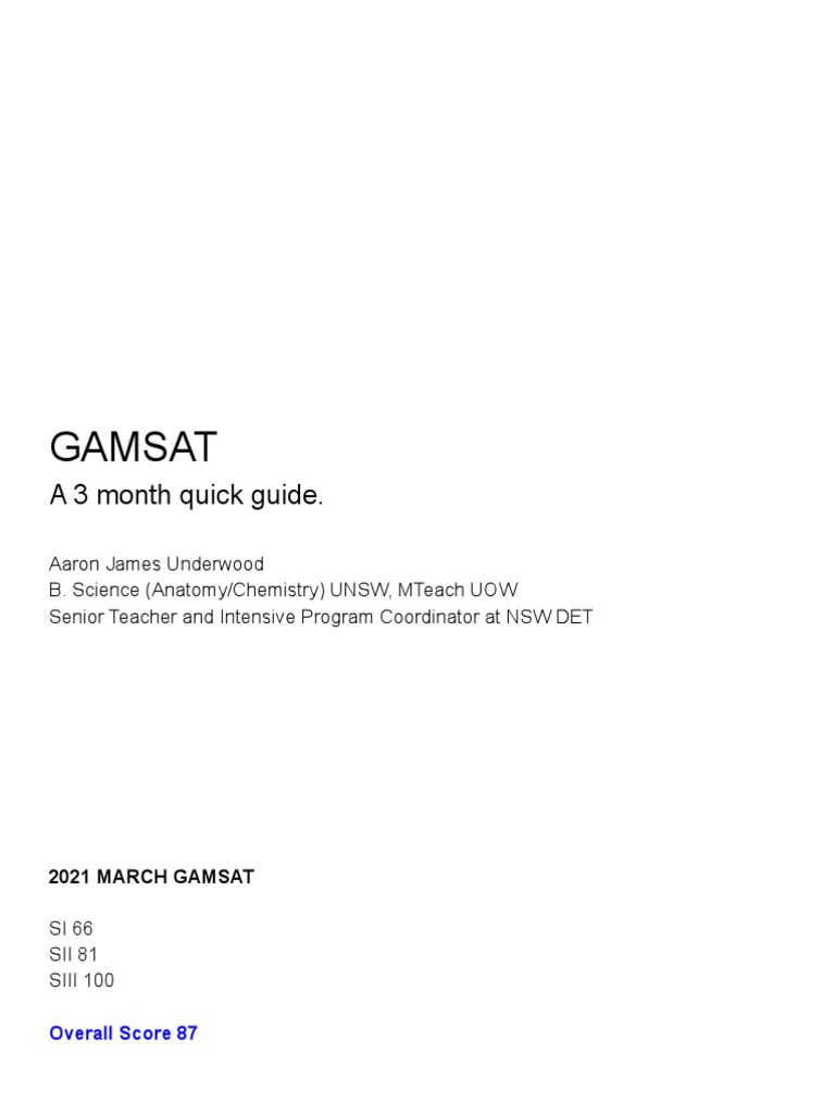 Gamsat Study Plan | PDF | Medical College Admission Test | Cognition