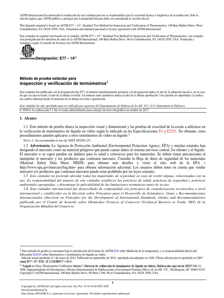 ASTM E77-14e1 | PDF | Temperatura | Punto de fusion