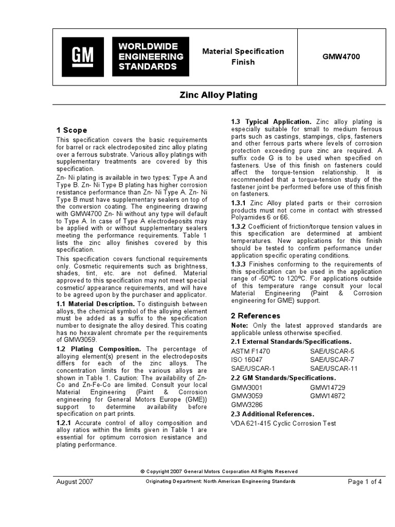 Worldwide Engineering Standards: Material Specification Finish GMW4700 ...