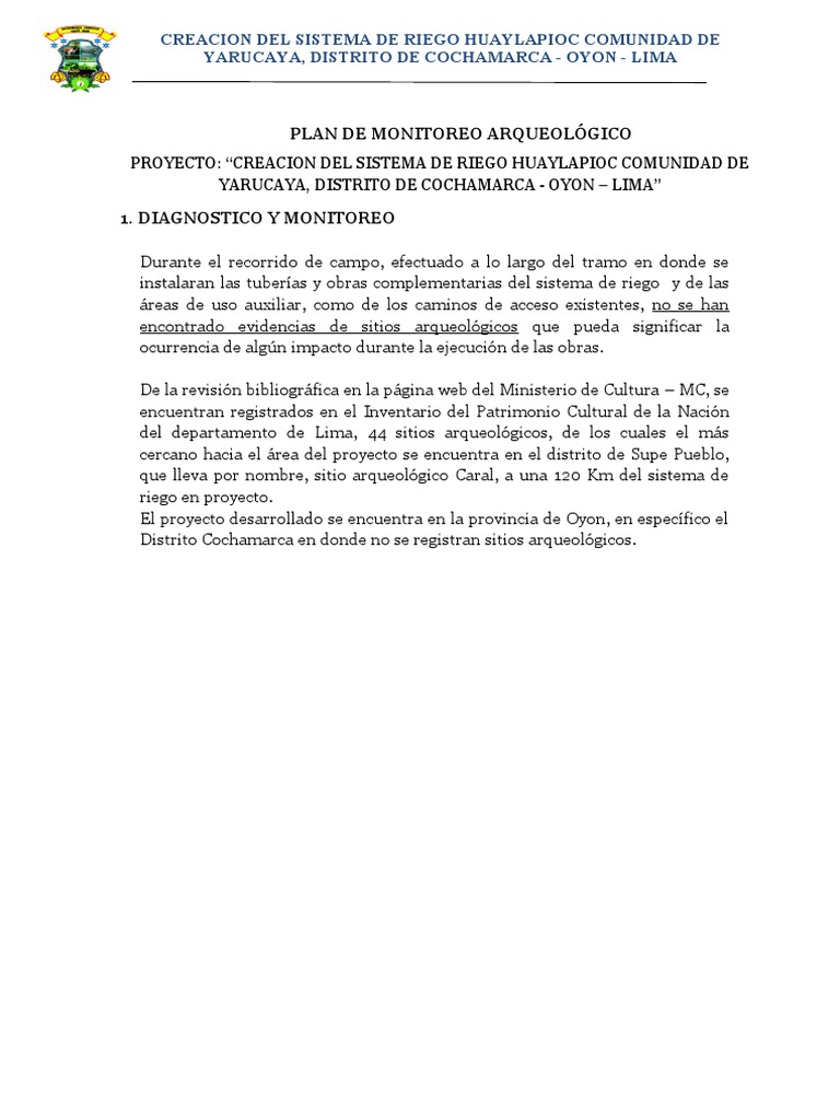 Modelo Plan de Monitoreo Arqueologico | PDF | Arqueología | Hormigón