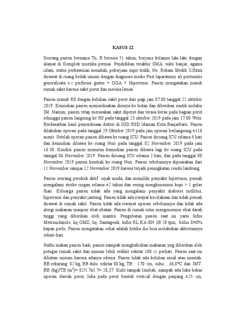 Kasus 12 Post Laparatomy Ai Peritonitis Generalisata E.C Perforasi ...