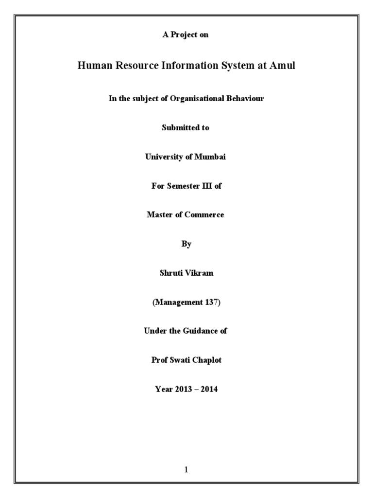 Human Resource Information System at Amul: A Project On | PDF ...