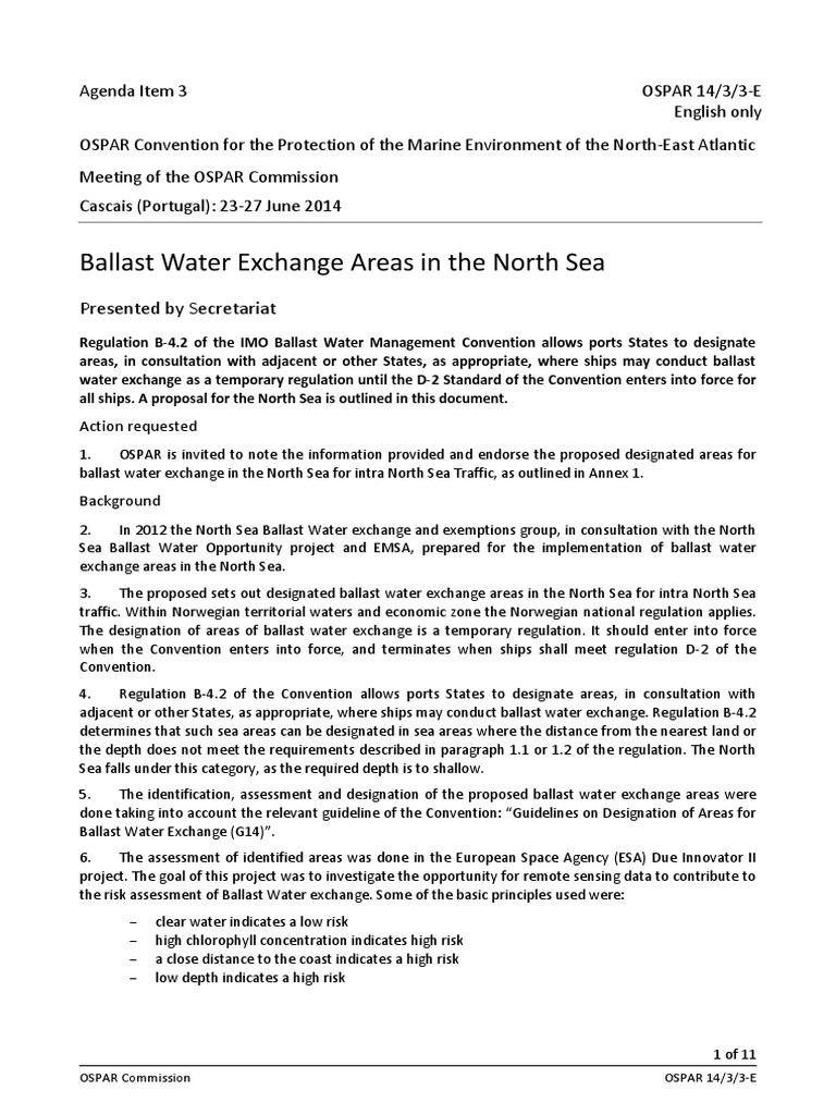 Ballast Water Exchange Areas in North Sea | PDF | North Sea | Risk
