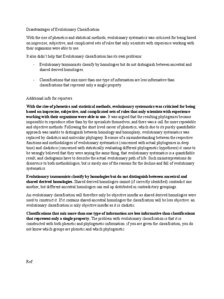 Disadvantages of Evolutionary Classification | PDF | Taxonomy (Biology ...