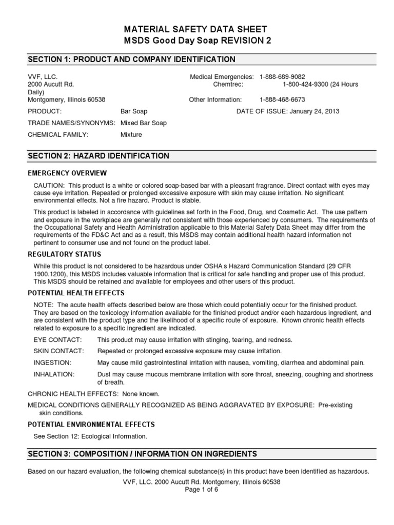 MSDS for Good Day Bar Soap | PDF | Dangerous Goods | Fires