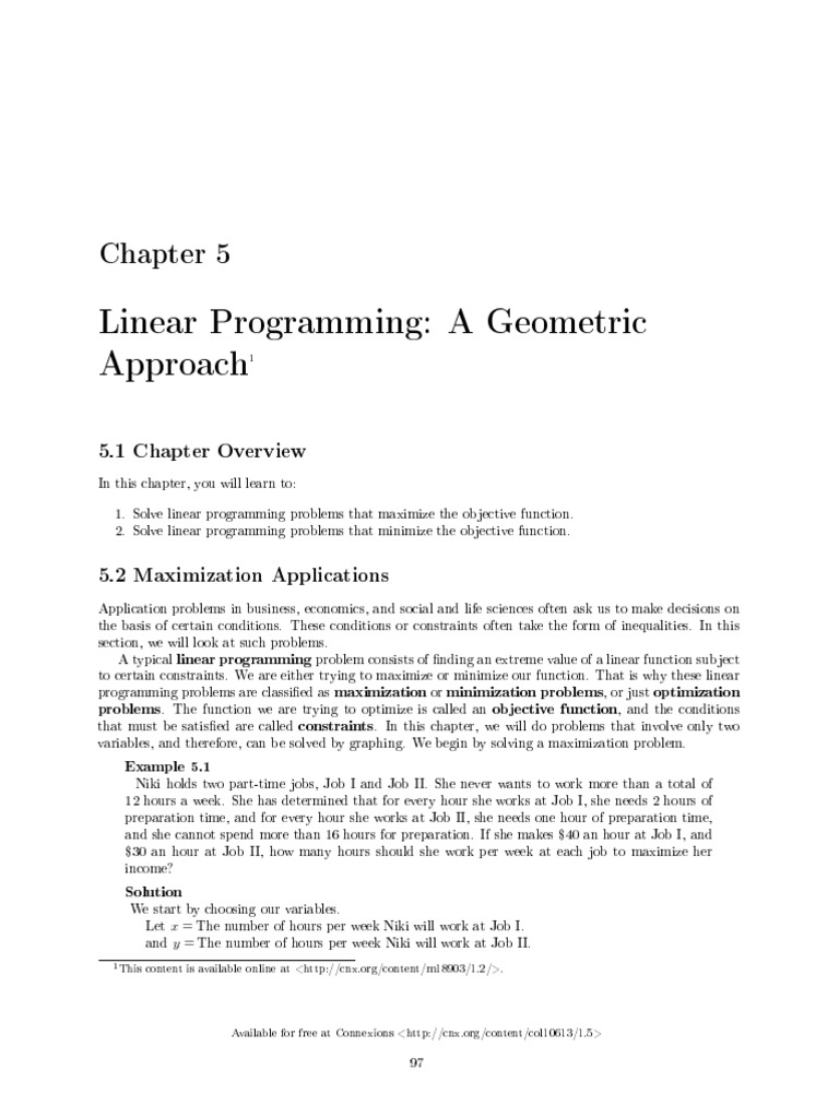 Linear Programming A Geometric Approach 5 1 Chapter Overview Pdf Mathematical Optimization