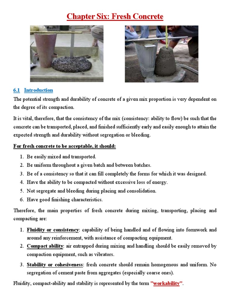 Chapter Six Fresh Concrete Workability Pdf Concrete Materials